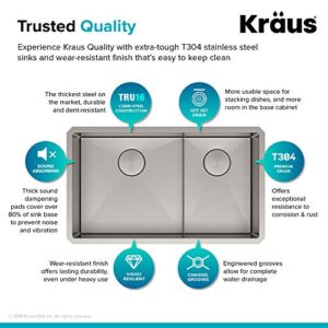 KRAUS Standart PRO™ 32-inch 16 Gauge Undermount 60/40 Double Bowl Stainless Steel Kitchen Combo with WasteGuard™ Continuous Feed Garbage Disposal, KHU103-32-100-75MB