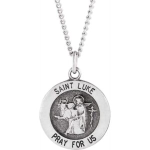 bonyak jewelry sterling silver 18mm round st. luke medal necklace stylish