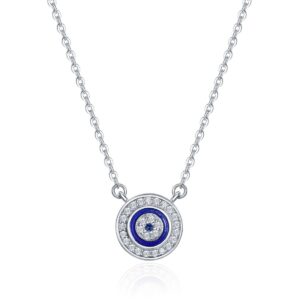 bisaer 925 sterling silver lucky evil eye necklace blue cubic zirconia pendant necklaces for women