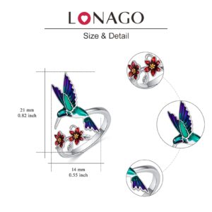 LONAGO Hummingbird Ring 925 Sterling Silver, Hummingbird Stacking Ring Gift for Women (7)