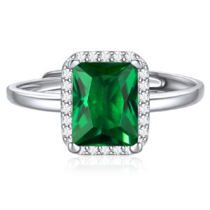 chicsilver emerald cut birthstone ring, 925 sterling silver simulated green emerald rings for women may birthstone jewelry