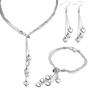 droutti 3 pack italian silver heart chain necklace for women, long five-line chain heart love line necklace link chain bracelet heart earring jewelry set for birthday anniversary valentine's day gifts