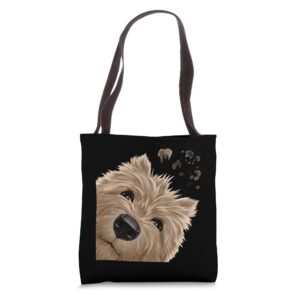 funny curious dog cairn terrier tote bag