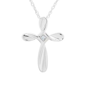 .925 sterling silver birthstone looped cross pendant necklace - 18" box chain - march aquamarine