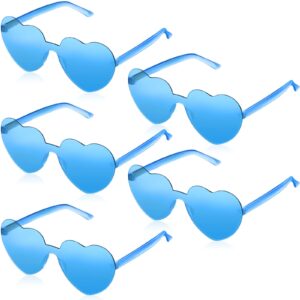 maxdot 5 pieces heart shaped rimless sunglasses tinted heart glasses eyewear for wedding party women(blue)