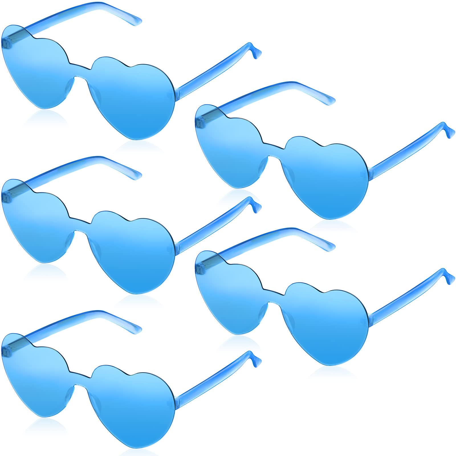 Maxdot 5 Pieces Heart Shaped Rimless Sunglasses Tinted Heart Glasses Eyewear for Wedding Party Women(Blue)