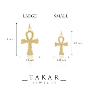 Takar Solid 10k Ankh Gold Cross Pendant for Men and Women (SM/LG) - Egyptian Jesus Gold Cross Charms - Key of Life Ankh Crosses- Egyptian Jewelry Gifts for Women