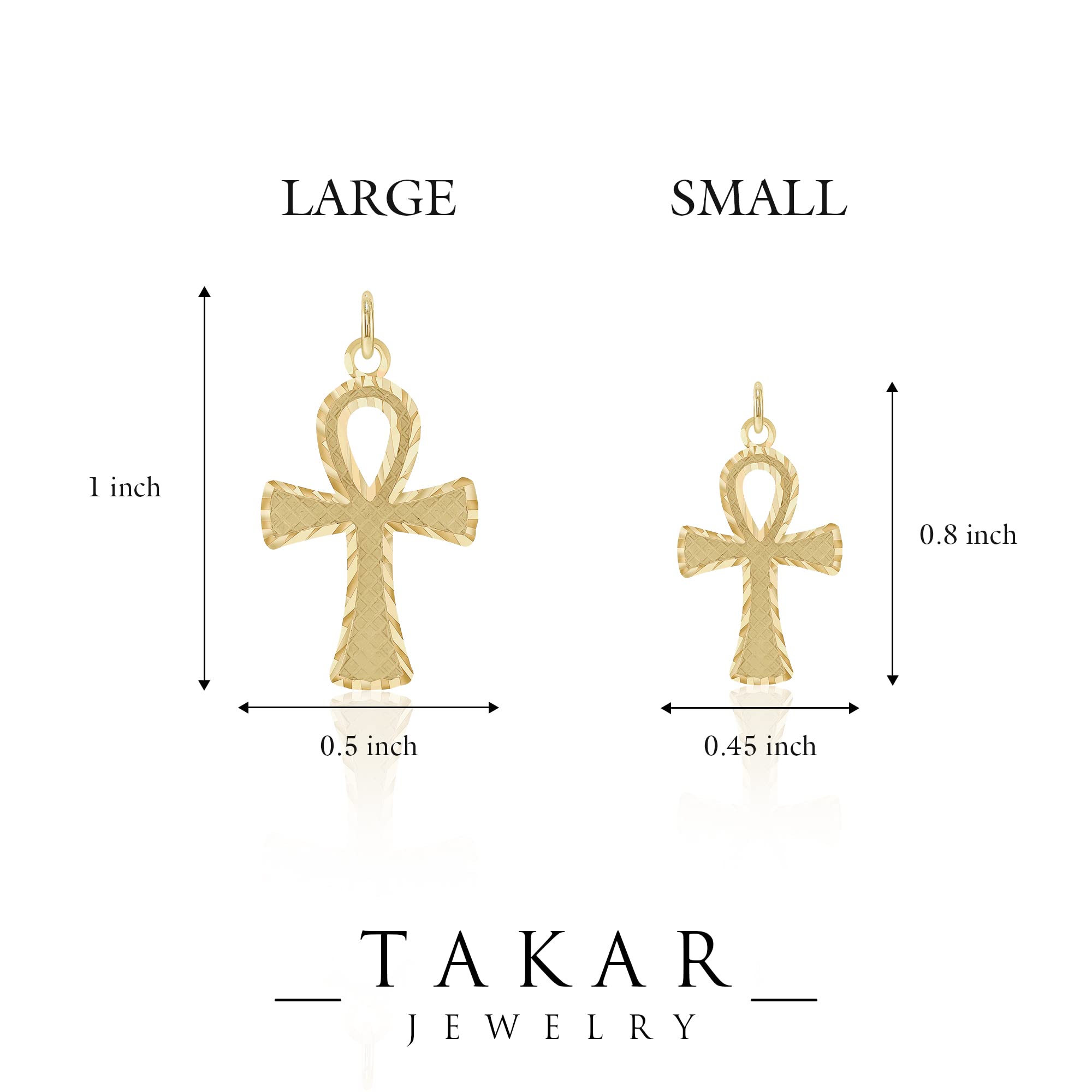 Takar Solid 10k Ankh Gold Cross Pendant for Men and Women (SM/LG) - Egyptian Jesus Gold Cross Charms - Key of Life Ankh Crosses- Egyptian Jewelry Gifts for Women