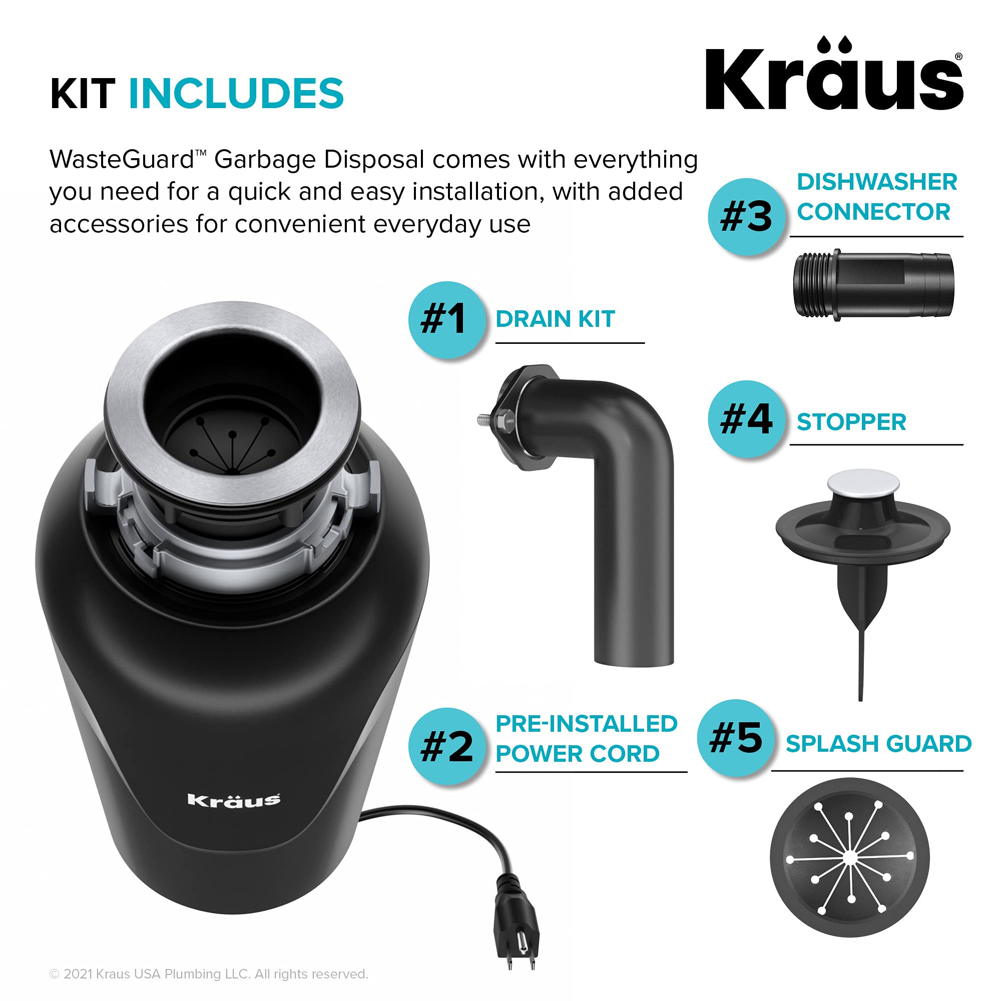 KRAUS Kore™ Workstation 30-inch Undermount 16 Gauge Single Bowl Stainless Steel Kitchen Sink with Accessories (Pack of 5) with WasteGuard™ Continuous Feed Garbage Disposal, KWU110-30-100-75MB