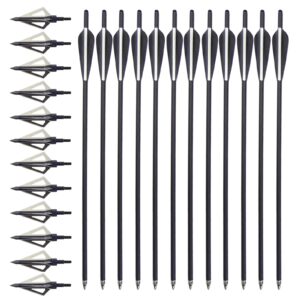 vnaker 20 inch carbon crossbow bolts 12 pack and hunting broadheads 12 pack, carbon crossbow arrows for hunting and outdoor practice(black)