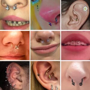 Sanfenly 20Pcs 16G Surgical Steel Horseshoe Nose Septum Rings Piercing Jewelry Cartilage Helix Tragus Daith Earring Hoop Lip Horseshoe Piercing for Women Men 8mm 10mm