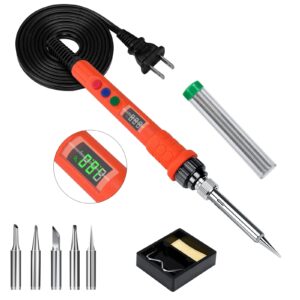 soldering iron kit, 120w led digital soldering kit, 110v welding tools, smart temperature control [356℉-932℉] - extra 5pcs tips - auto sleep & temp calibration - c/f func