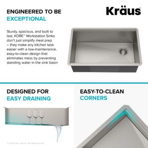 KRAUS Kore™ Workstation 30-inch Undermount 16 Gauge Single Bowl Stainless Steel Kitchen Sink with Accessories (Pack of 5) with WasteGuard™ Continuous Feed Garbage Disposal, KWU110-30-100-75MB