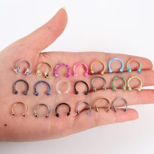 Sanfenly 20Pcs 16G Surgical Steel Horseshoe Nose Septum Rings Piercing Jewelry Cartilage Helix Tragus Daith Earring Hoop Lip Horseshoe Piercing for Women Men 8mm 10mm