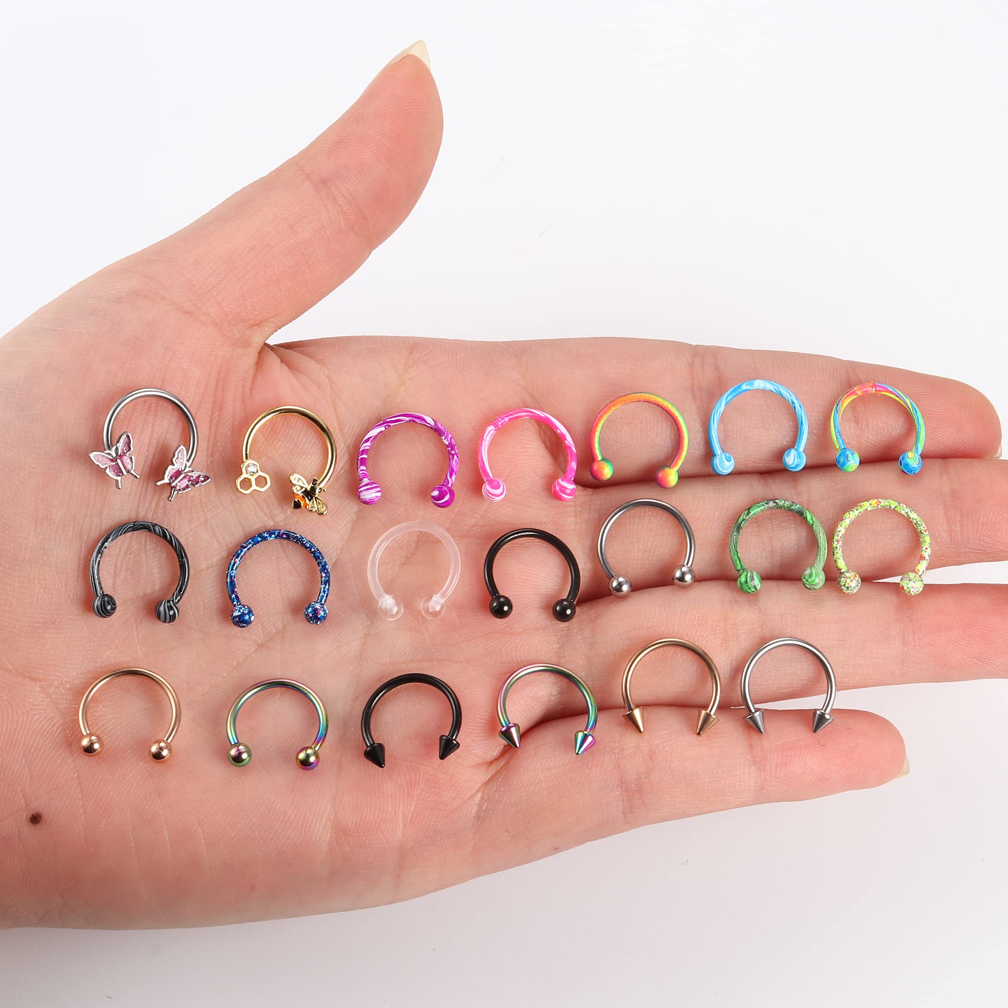 Sanfenly 20Pcs 16G Surgical Steel Horseshoe Nose Septum Rings Piercing Jewelry Cartilage Helix Tragus Daith Earring Hoop Lip Horseshoe Piercing for Women Men 8mm 10mm