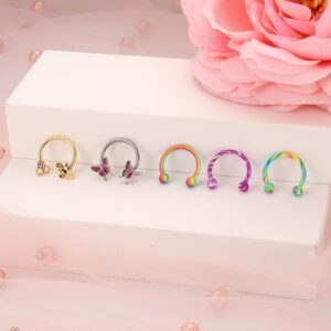 Sanfenly 20Pcs 16G Surgical Steel Horseshoe Nose Septum Rings Piercing Jewelry Cartilage Helix Tragus Daith Earring Hoop Lip Horseshoe Piercing for Women Men 8mm 10mm