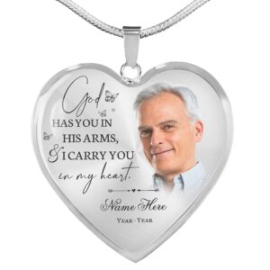 personalized remembrance necklace with picture| i carry you in my heart necklace| bereavement sympathy gift memorial gift for loss of loved one, husband, wife, father, mother jn47, white