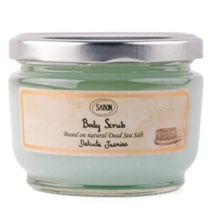 sabon body scrub — delicate jasmine | exfoliating dead sea salt body scrub | bergamot, ylang, rose | for all skin types | 11.3 oz