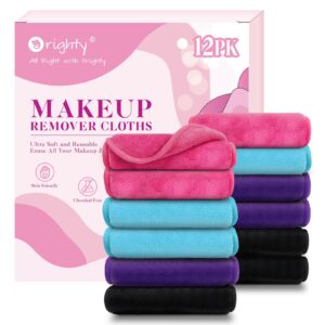 orighty makeup remover cloths 12 pack, reusable microfiber facial cleansing cloths, remove instantly dirt, makeup&waterproof mascara with just water, 15.5 x 7.5 in, blue/purple/black/pink