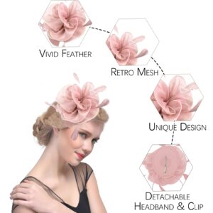 Magibag Fascinators Hats with Gloves Set for Women 20s 50s Cocktail Tea Party Wedding Costume Headwear (A-Pink)