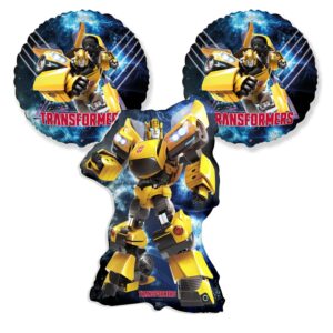 bumblebee transformer party balloon decorations - set of 3 transformers balloons featuring bumble bee for a kids birthday centerpiece bouquet backdrop