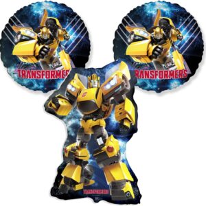 Bumblebee Transformer Party Balloon Decorations - Set Of 3 Transformers Balloons Featuring Bumble Bee For A Kids Birthday Centerpiece Bouquet Backdrop