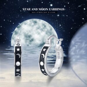 CHENGHONG Sun and Moon Earrings 925 Sterling Silver Star Hoop Huggie Earrings Hypoallergenic Moon Sun Star Jewelry Christmas Gifts for Women