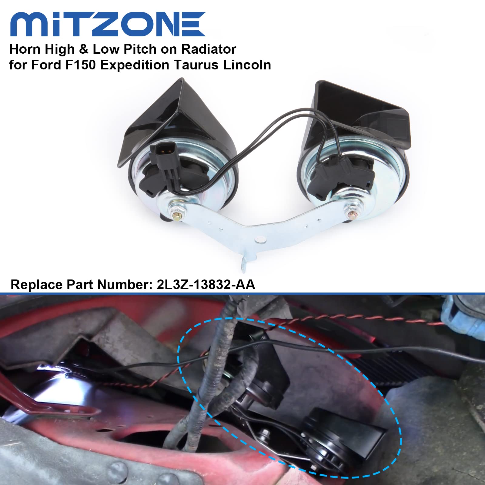 MITZONE Horn Assembly With Bracket Compatible with 2000-2006 Ford Taurus F-150 Expedition Mercury Sable Lincoln Navigator Blackwood Repalce 2L3Z-13832-AA