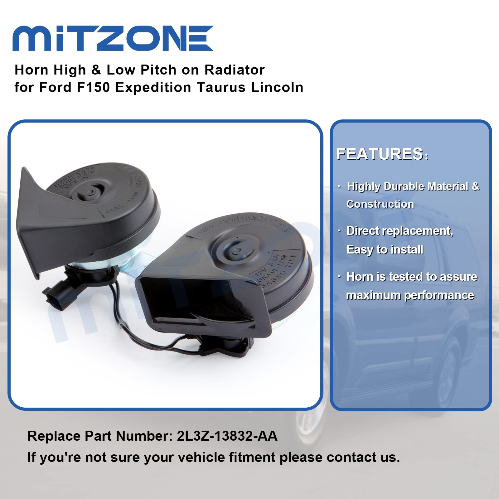 MITZONE Horn Assembly With Bracket Compatible with 2000-2006 Ford Taurus F-150 Expedition Mercury Sable Lincoln Navigator Blackwood Repalce 2L3Z-13832-AA