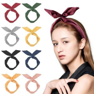 framendino, 9 pack solid colors wire headbands rabbit ear bow headband twist bow wired hairbands bowknot head wrap hair accessories for women girls