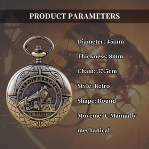 Whodoit Bronze Retro Mechanical Pocket Watch Locomotive Design Roman Numerals Hollow Mechanical Pocket Watches