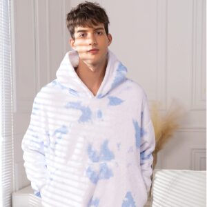 wearable blankets, sweatshirt for women and men, super warm for adult women men, tie dye printed pattern big wearable blanket, 56” x 35” (blue/white)