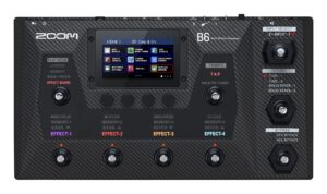 zoom b6 bass multi-effects processor with 4 di boxes, a/b switcher, touchscreen interface, 100+ built in effects, amp modeling, ir’s, looper, & audio interface for direct recording to computer