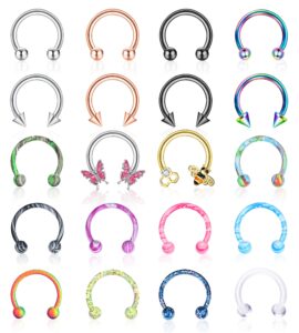 sanfenly 20pcs 16g surgical steel horseshoe nose septum rings piercing jewelry cartilage helix tragus daith earring hoop lip horseshoe piercing for women men 8mm 10mm