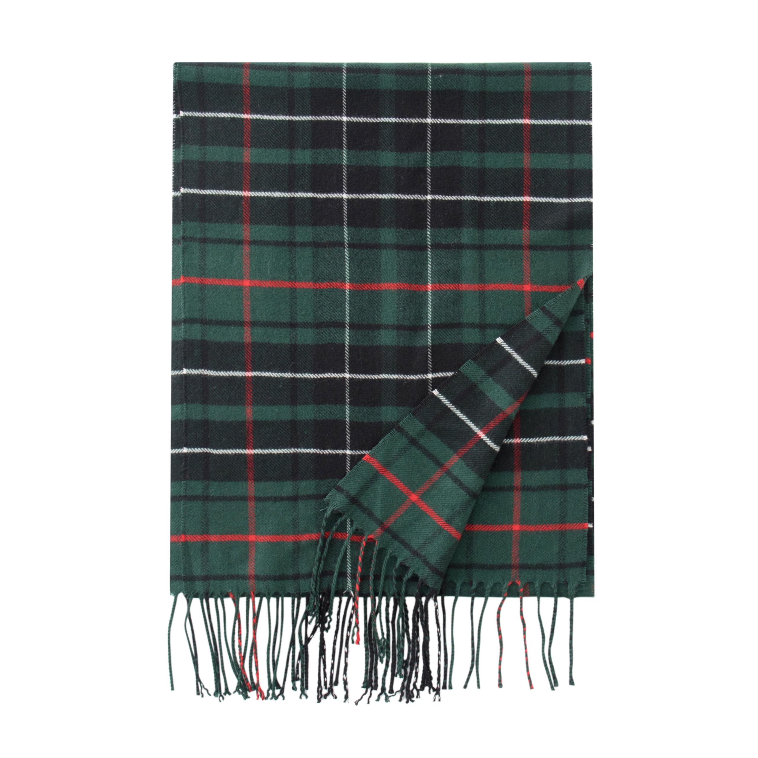 CALVIN & OLIVIA Cashmere Feel Scarf Soft Winter Soft Tartan Plaid Fashion Scottish Check Multi-Color Gift for Men Women Christmas Green Plaid