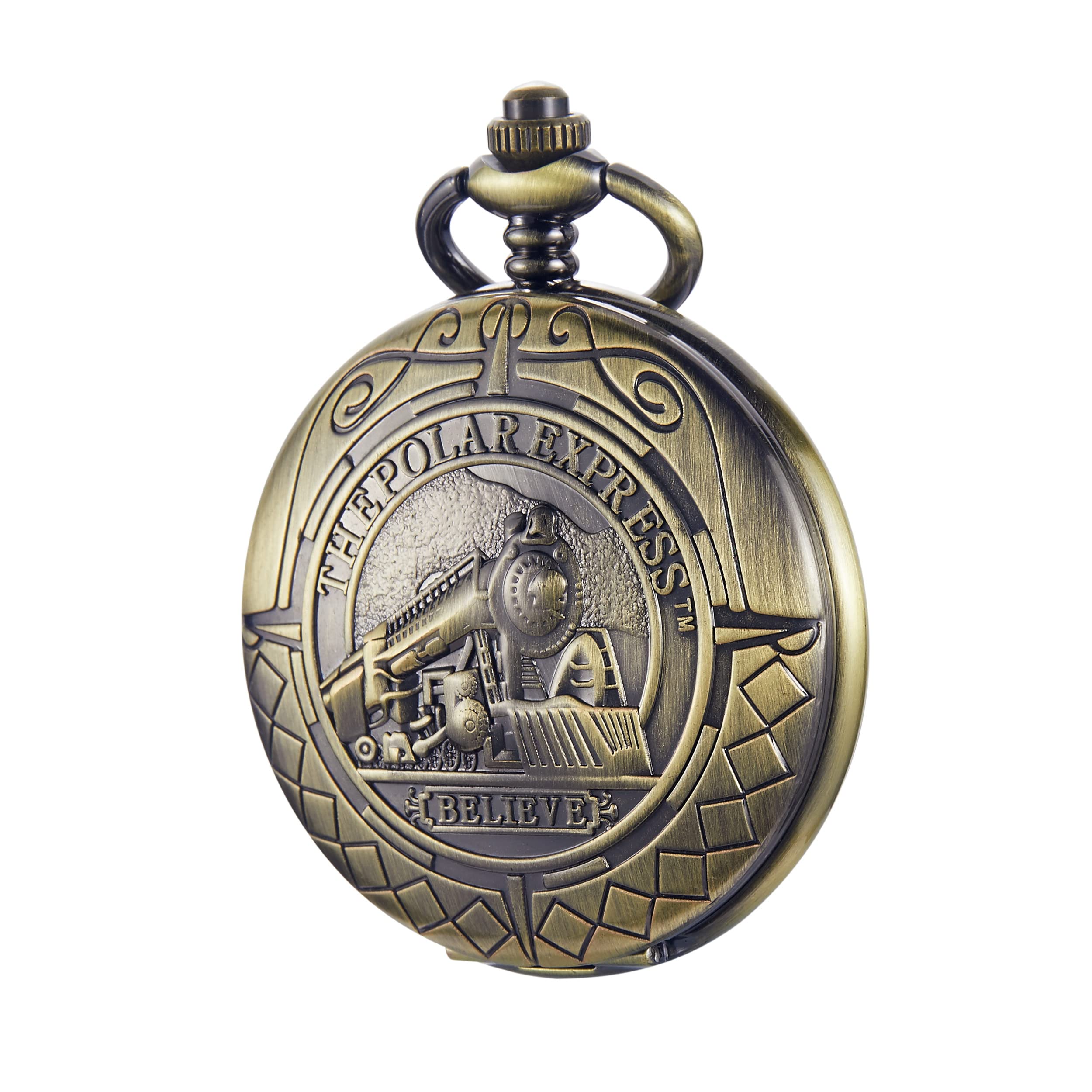 Whodoit Bronze Retro Mechanical Pocket Watch Locomotive Design Roman Numerals Hollow Mechanical Pocket Watches