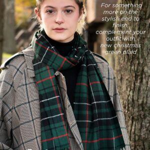 CALVIN & OLIVIA Cashmere Feel Scarf Soft Winter Soft Tartan Plaid Fashion Scottish Check Multi-Color Gift for Men Women Christmas Green Plaid