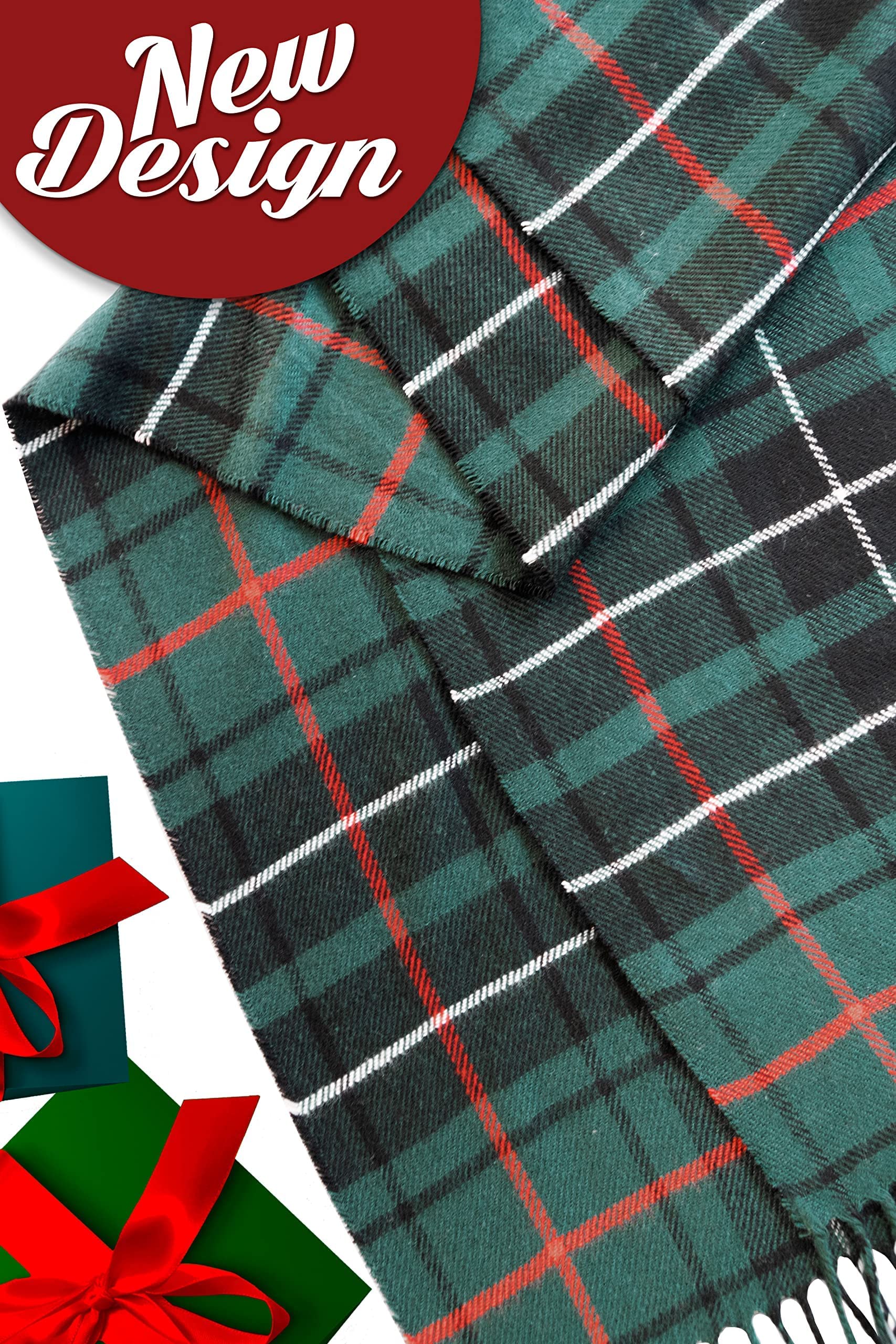 CALVIN & OLIVIA Cashmere Feel Scarf Soft Winter Soft Tartan Plaid Fashion Scottish Check Multi-Color Gift for Men Women Christmas Green Plaid