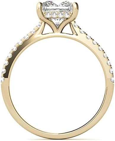 CUSTOMIZE JEWELS 1.00carat- 6.5MM 4 Prongs Excellent Cathedral & Collar Princess Moissanite Engagement Ring In 14k Gold With Accent Stone For Women,D-VVS1 (14k White Gold, 8)