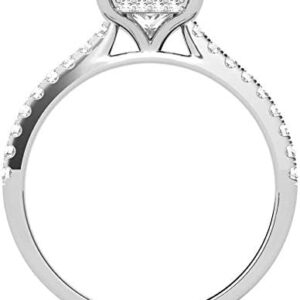 CUSTOMIZE JEWELS 1.00carat- 6.5MM 4 Prongs Excellent Cathedral & Collar Princess Moissanite Engagement Ring In 14k Gold With Accent Stone For Women,D-VVS1 (14k White Gold, 8)