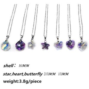 2pcs Colorful Crystal Butterfly Star Shell Heart Shape Pendant Necklace Stainless Purple & Yellow Shining Rhinestone Jewelry for Women Gifts-Heart