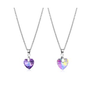 2pcs colorful crystal butterfly star shell heart shape pendant necklace stainless purple & yellow shining rhinestone jewelry for women gifts-heart