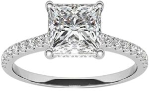 customize jewels 1.00carat- 6.5mm 4 prongs excellent cathedral & collar princess moissanite engagement ring in 14k gold with accent stone for women,d-vvs1 (14k white gold, 8)