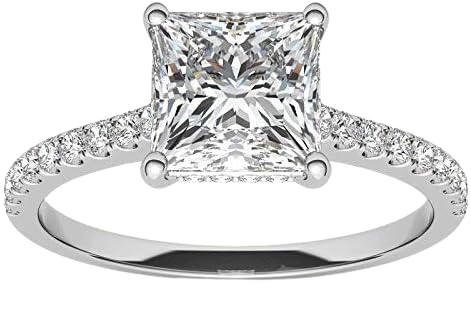 CUSTOMIZE JEWELS 1.00carat- 6.5MM 4 Prongs Excellent Cathedral & Collar Princess Moissanite Engagement Ring In 14k Gold With Accent Stone For Women,D-VVS1 (14k White Gold, 8)