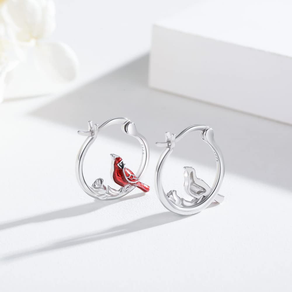 Cardinal Earrings Sterling Silver Hypoallergenic Hoop Earrings for Sensitive Ears Cardinal Jewelry Gifts for Women