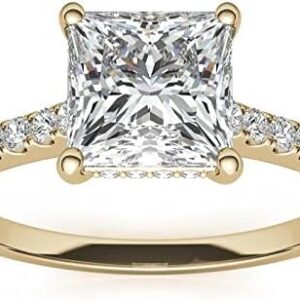 CUSTOMIZE JEWELS 1.00carat- 6.5MM 4 Prongs Excellent Cathedral & Collar Princess Moissanite Engagement Ring In 14k Gold With Accent Stone For Women,D-VVS1 (14k White Gold, 8)