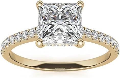 CUSTOMIZE JEWELS 1.00carat- 6.5MM 4 Prongs Excellent Cathedral & Collar Princess Moissanite Engagement Ring In 14k Gold With Accent Stone For Women,D-VVS1 (14k White Gold, 8)