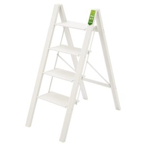 step ladder, rikade folding step stool with wide anti-slip pedal, aluminum portable lightweight ladder for home and office use, kitchen step stool 330lb capacity