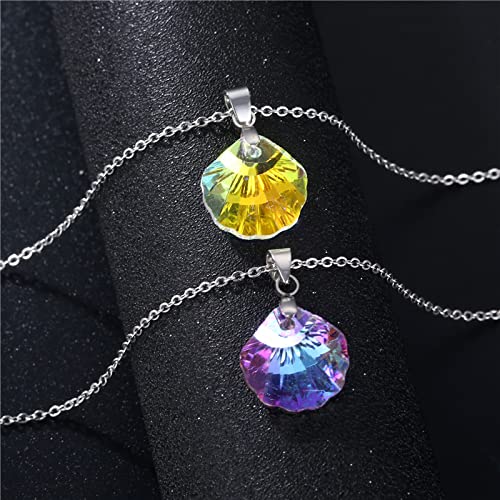 2pcs Colorful Crystal Butterfly Star Shell Heart Shape Pendant Necklace Stainless Purple & Yellow Shining Rhinestone Jewelry for Women Gifts-Heart