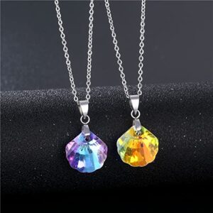 2pcs Colorful Crystal Butterfly Star Shell Heart Shape Pendant Necklace Stainless Purple & Yellow Shining Rhinestone Jewelry for Women Gifts-Heart